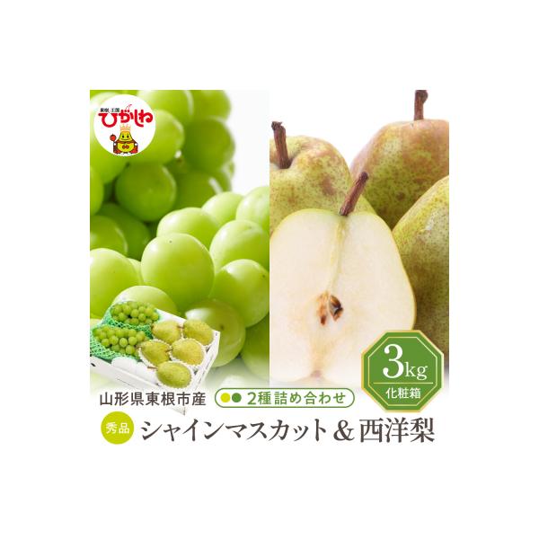 ■お礼品詳細　・容量：約3kg ・シャインマスカット(2-3房) ・西洋梨(3-6玉) ※合わせて3kg相当をお届けします　・アレルギー：28品目中：なし　・配送方法：冷蔵便　・提供事業者：東根農産センター　・産地：山形県東根市■お申し込み...