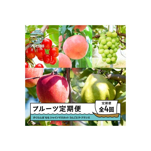 ■お礼品詳細　・定期便の回数：4回　・フルーツの内容：さくらんぼ、もも、シャインマスカット、サンふじ＆ラ・フランス　・配送区分：冷蔵・常温（お送りするフルーツによって異なります）　・保存方法：冷蔵　・提供：山形eLab■お申し込み・配送・そ...