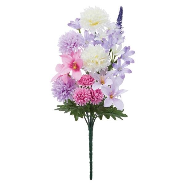 【商品仕様】(素材)全長42幅21(ポリエステル・ポリエチレン)※単位はcmです( asc2025 )( allp5 )( 15asoh )( fnrlkw ) 花束 仏壇 お墓 紫 白 ホワイト ピンク パープル 仏前 墓前 菊 百合 ユ...