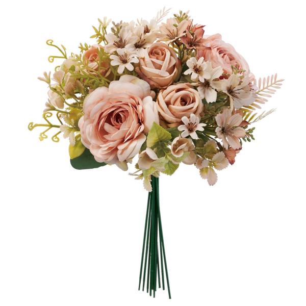 【商品仕様】(素材)※単位はセンチ全長30　横幅23　(ポリエステル・ポリエチレン)( asc2026 )( allp5 )( 15_asoh )( bqet ) ミックスフラワーブーケ ミックスブーケ 花束 造花ブーケ アンティークピンク...