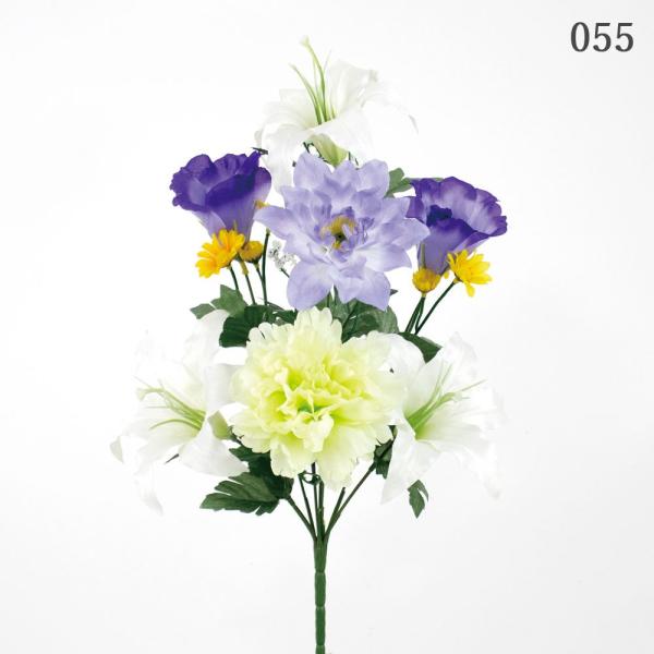 【商品仕様】(素材）幅24cm全長45cm(ポリエステル・ポリエチレン）( allp5 )( fnrlkw ) 仏花 カサブランカ ユリ 百合 トルコギキョウ トルコキキョウ トルコ桔梗 菊 白 紫 花束 造花仏花 お供え花 供花 墓花 盆...