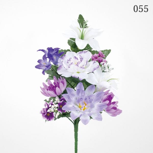 【商品仕様】(素材）幅20cm全長42cm(ポリエステル・ポリエチレン）( allp5 )( fnrlkw ) 仏花 カサブランカ ユリ 百合 菊 白 紫 花束 カスミ草 造花仏花 お供え花 供花 墓花 盆花 お盆 お彼岸 お葬式 お悔やみ...