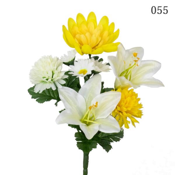 【商品仕様】(素材)幅18cm/全長25cm(ポリエステル・ポリエチレン)( allp5 ) ミックス 仏花 お供え花 供花 墓花 花束 ブッシュ 造花仏花 盆花 お盆 お彼岸 お葬式 お悔やみ花 仏事 フューネラル フェイク仏花 暑さに強...