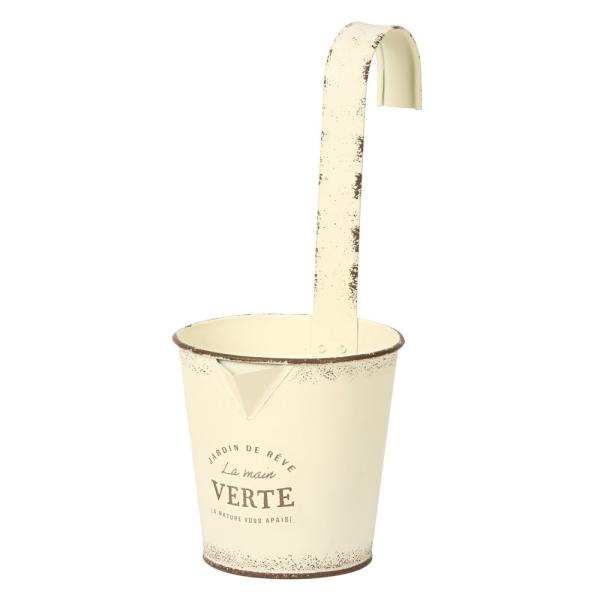 【商品仕様】幅11cm 奥行20cm 高さ11cm 持ち手を含む高さ25cm内寸：直径10cm 高さ10.5cm※吸水スポンジ1/3本・ダ鉢3号兼用※底穴あき※ライナー付き※こちらはブリキ製品です。防水ではありませんので水漏れの恐れがありま...