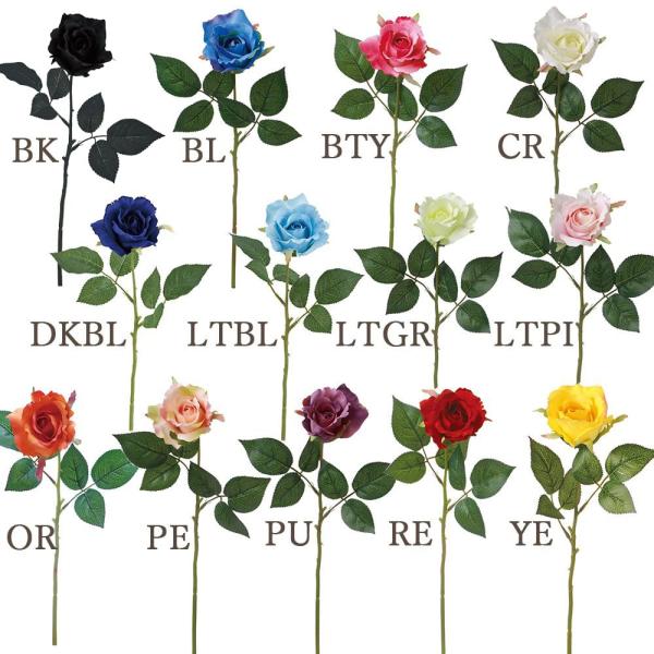 【商品仕様】全長40cm 花径8cm材質：ポリエステル・ポリエチレン・ワイヤー( allp5 ) バラ 薔薇 一輪 赤 黒 青 ピンク 白 黄色 レッド ホワイト ブラック 紫 パープル ブルー インテリア インテリアフラワー フェイクフラ...