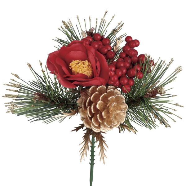 【商品仕様】(素材)全長20cm 花径5cm(ポリエステル・ポリエチレン・自然素材・スチロール・ワイヤー)( allp5 )( nypic ) 正月ピック 迎春ピック 造花 シルクフラワー イミテーション アーティフィシャルフラワー フェイ...