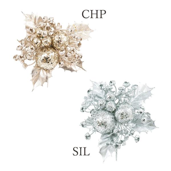 【商品仕様】(素材)全長18cm（ポリエチレン：スチロール・ワイヤー）( allp5 ) ジプソフィラ カスミソウ かすみ草 シャンパン シルバー ベリー 木の実 ラメ キラキラ グリッター ピック 造花 もみの木 葉っぱ オーナメント ク...
