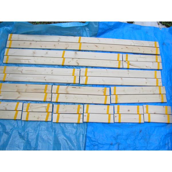 本商品の『帯』を買って頂き、ホームセンターでSPF材（１９×８９×１，８３０ｍｍ）又は杉板（１３×９１×２，０００ｍｍ）を買い、鋸で希望の長さに切って、同板を『帯』に並行に差し込めば、簡単にできます。一般には、定尺・二分の一・三分の一・四分...