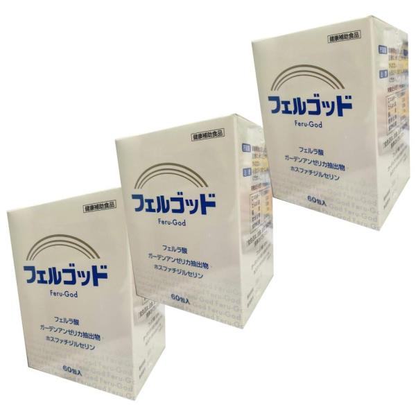 【商品名】　フェルゴッド120g(2g×60包)3箱 【商品説明】　・フェルゴッドは、米ぬかから抽出されたフェルラ酸と、古くから薬用・食用ハーブとして用いられたガーデンアンゼリカ抽出物を主成分とし、さらにカジメを原材料とした注目のサプリメン...