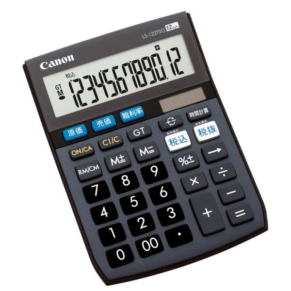 【商品名】　キャノン 電卓 12桁 ミニ卓上サイズ 時間計算 商売計算機能 LS-122TSG グレー 【商品説明】　・使用電池:太陽電池、コイン型リチウム電池(CR2032)・本体サイズ(奥行×幅×高さ):148mm×107.5mm×31...