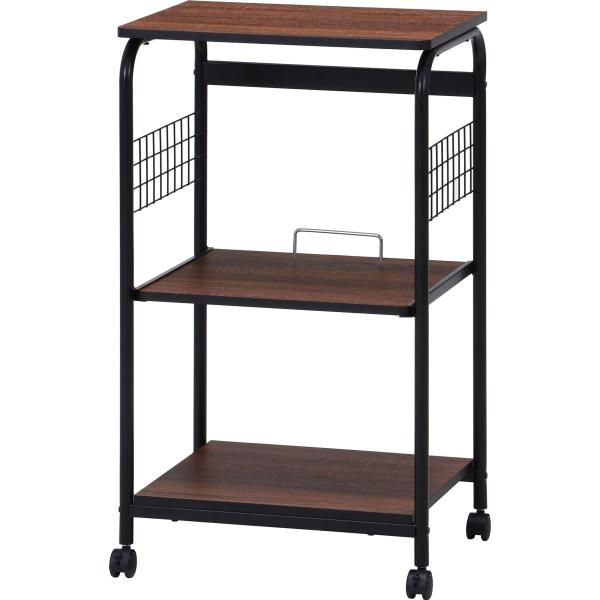 【商品名】　不二貿易 レンジ台 キッチンラック 幅51.5×41×高さ89.5cm ブラック ブラウン スライド棚 収納 レンジワゴン キャスター付き  【商品説明】　・サイズ:幅51.5×奥行41×高さ89.5cm・原産国:中国・本体重量...