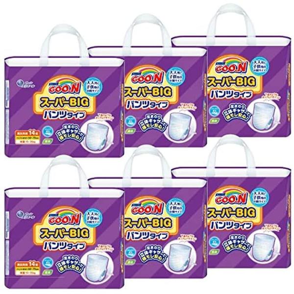 【商品名】　パンツ スーパーBIGグーン スーパーBIGパンツタイプ おむつ (15~35kg)84枚(14枚×6) ケース販売 Big 【商品説明】　・内容量:84枚・商品サイズ (幅×奥行×高さ) :600×265×459mm 【サイズ...