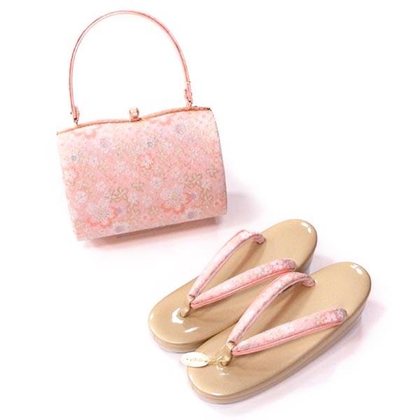 振袖草履セット-9 ra草履とバッグのセット。振り袖や訪問着などにおすすめです。成人式や結婚式といったセレモニーシーンや パーティーシーンにぴったりです。 サイズ：Ｌサイズ足サイズ：約23.5から24.5ｃｍ対応 ラメ糸で桜柄を織り出した生...