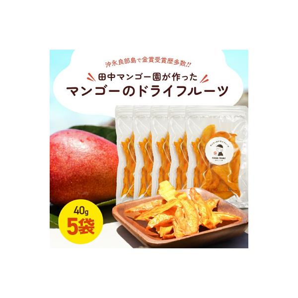 ■お礼品詳細　・内容量：マンゴードライフルーツ 40g×５袋　・原材料名：アップルマンゴー　・原材料産地：沖永良部島　・製造・加工地：沖永良部島　・配送方法：常温　・保存方法：直射日光・高温多湿を避け、早めにお召し上がりください。　・賞味期...