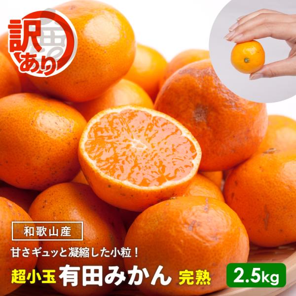 商品名超小玉 有田みかん　完熟訳あり風によりキズやスレ・黒点などが外皮についていますが、皮をむけばほとんど問題なく、美味しく食べていただけます。とても小さいサイズで、規格外サイズを含む混合です。超小玉は3S以下中心（2Sを含む場合あり）とな...
