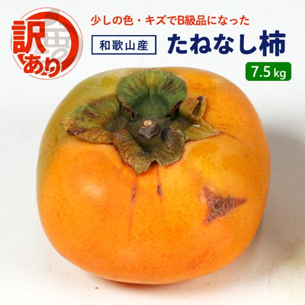 商品名たねなし柿訳あり表面にキズや色ムラがありますが、味や品質には問題ありません。サイズが混合で多少偏りがある場合があります。ご家庭用などにお得な商品です。内容約7.5kg名称／サイズ／産地たねなし柿（刀根早生・平核無柿など）／混合／国産（...