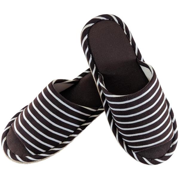 スリッパ ニット ボーダー ブラウン【サイズ】Мサイズ（外寸/約26cm）【材　質】表地/ニット　スリッパ底/ポリスウェード【カラーバリエーション】レッド/ネイビー/ブラウン【発送サイズ】ミニ　何足お買い上げ頂いても送料は変わりません◇爽や...