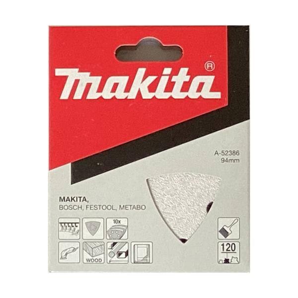 目詰まり防止加工タイプ 塗装はがしに防じんミニサンダ、マルチツールで使えるマジックサンディングペーパー木工用 砥粒WA 吸じん穴付中仕上 粒度120 三角マジックファスナ式寸法 96×96mm入数 10枚入適用モデル TM3010CT/30...