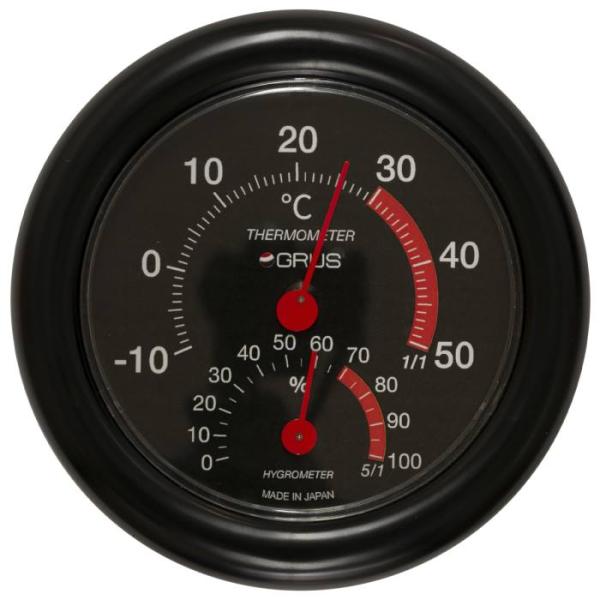 ポスト投函発送 温湿度計 温度計 湿度計 日本製 GRUS グルス GRS110-BK 熱中症 感染症 対策 日本製小型アナログ温湿度計 日常生活 管理 チェック 調整<br><br>☆簡単操作、誕生日、記念日、父の...