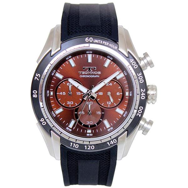 送料無料 腕時計 メンズ ウォッチ テクノス TECHNOS T6C42SA クロノグラフ 24時間計 シリコン ラバーベルト 送料無料 クォーツ ブラウン 文字盤 ブラックベルト 時計 クロノ モデル☆誕生日、記念日、父の日、バレンタイン...