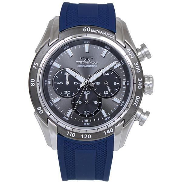 送料無料 腕時計 メンズ ウォッチ テクノス TECHNOS T6C42SE クロノグラフ 24時間計 シリコン ラバーベルト 送料無料 クォーツ ガンメタ 文字盤 ブルーベルト 時計 クロノ モデル☆誕生日、記念日、父の日、バレンタインデ...
