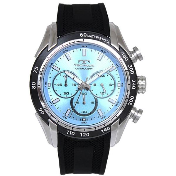 送料無料 腕時計 メンズ ウォッチ テクノス TECHNOS T6C42SI クロノグラフ 24時間計 シリコン ラバーベルト 送料無料 クォーツ アイスブルー 文字盤 ブラックベルト 時計 クロノ モデル☆誕生日、記念日、父の日、バレンタ...