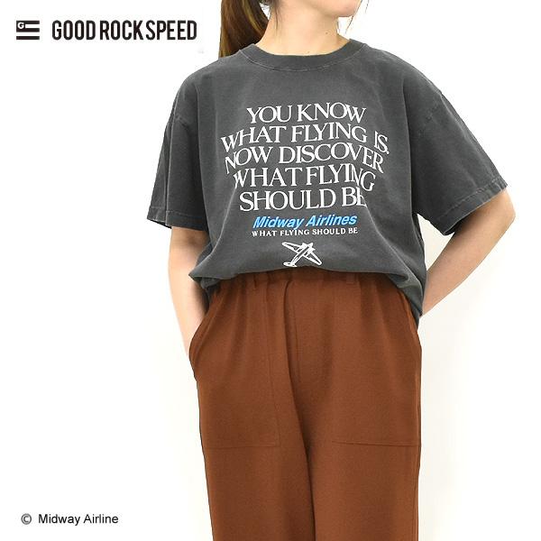 アメリカの航空会社 Midway Airlines（ミッドウェイ航空） のグラフィックをプリントしたTシャツ。レイアウトの強弱が効いたグラフィックが、シンプルながら印象的な存在感を放つ一枚に仕上がっています。【素材】コットン100％【生産国...