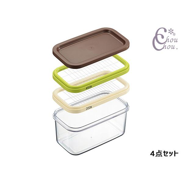 保存ができるバターカッター45■450Gの大容量と200Gの家庭用に対応したバターカッター。常温に戻したバターを置いて、ギュッと押すだけで切れてるバターの出来上り。フタをしてそのまま冷蔵庫に保存できます。ホームベーカーリーやお菓子作り、トー...