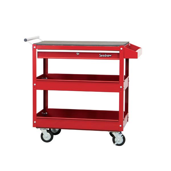 ユーティリティーワゴン１段引き出し 赤 ●ドライバースタンド兼用缶ホルダー付●厚さ10mmのゴム製天板●引き出しはカギ付●特殊工具や、エアー・電動工具など引き出しには入らない工具の収納に便利です。 本体サイズ：幅710mm×奥行358mm×...