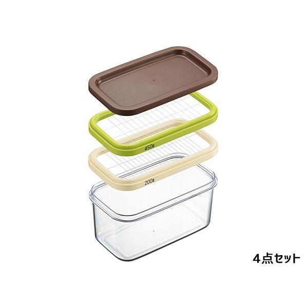 保存ができるバターカッター45■450Gの大容量と200Gの家庭用に対応したバターカッター。常温に戻したバターを置いて、ギュッと押すだけで切れてるバターの出来上り。フタをしてそのまま冷蔵庫に保存できます。ホームベーカーリーやお菓子作り、トー...