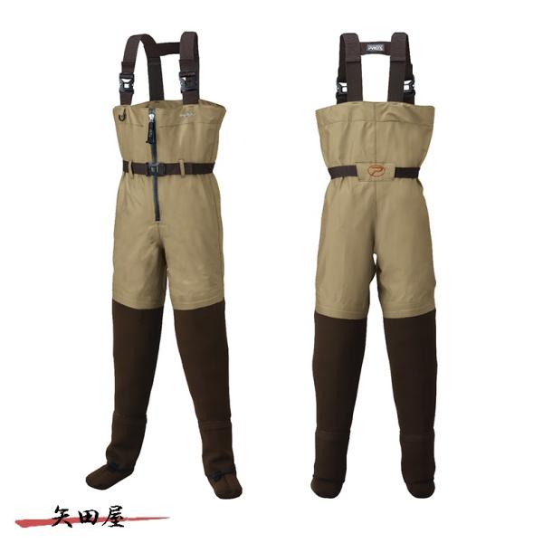 完全防水ジッパーでラクな着脱足先から太ももまではクロロプレン、太ももから胸までは透湿性のあるブリザテックとを2段切り替えしたハイブリッド生地のウェダー。入水部分は保温性能に優れ、水につからない部分は透湿性を持たせた快適な着心地。さらに、フロ...