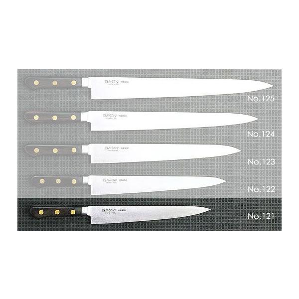 ミソノ刃物 EU・スウェーデン鋼シリーズ　筋引　包丁 240mm　No.121H　ツバ付き 【 本刃付け 】 Misono 庖丁ＥＵ・スウェーデン製のハイカーボン高純度工具鋼を使用し、１本１本手打ち鍛造してつくり上げた、刃持ちの良さと鋭い切...