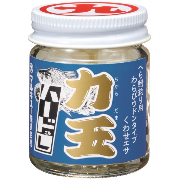 力玉ハード（L）ビンから取り出して、そのまま使える粒状くわせエサです。「力玉ハード」シリーズで定評の素材を使用、一般的な絞り出しウドンに近いサイズに仕上げました。円柱の形状によりユラユラとアピールしながら落下するので、高活性時の宙釣りや冬の...
