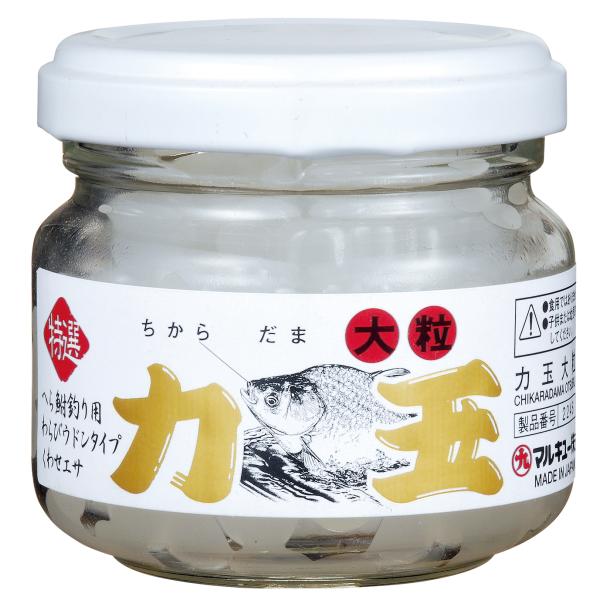 力玉大粒（ちからだまおおつぶ）段差の底釣りのくわせに、特に効果的ビンから取り出し、そのままハリ付けできる、便利なわらびウドンタイプの粒状くわせエサ。ベト付かないから、寒い中、指を濡らす必要がありません。人気の「力玉」よりも大粒で、特に段差の...