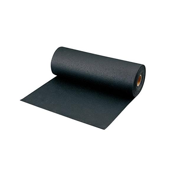 音の漏れを軽減する下地用シート材サイズ・重量:2.8mm厚さ、455mm×6m/巻・11.5kg/巻(面密度4.2kg/m2)梱包・入数:紙管・クラフト巻き・1本入り基材・縁加工:特殊非加硫ゴム・四辺切り放しホルムアルデヒド規制:告示対象外製品