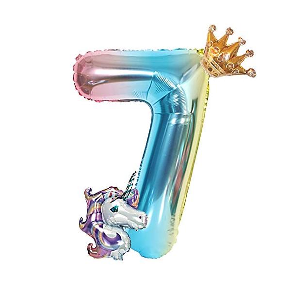 【セット内容】数字「7」バルーン×1、王冠バルーン×1、ミニサイズのユニコーンバルーン×1、両面シール×1セット、空気注入用ストロー×1　※サイズ等詳細につきましては商品の説明をご覧ください。【75cmの数字バルーン】75センチの大きなグラ...