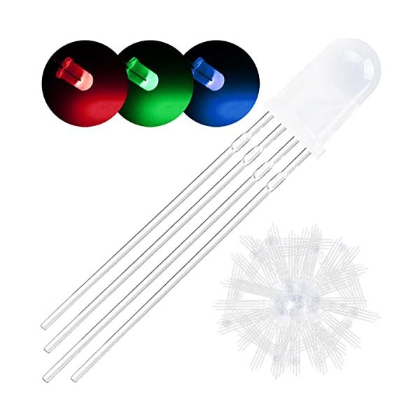 ??【仕様】LED直径：5mm。 極性: 共通陽極; (R)2V-2.2V / (G)3V-3.2V / (B)3V-3.2V; 最大電流: 20mA??【パラメーター】色：赤/緑/青; 波長: (R)620-625nm / (G)515-...