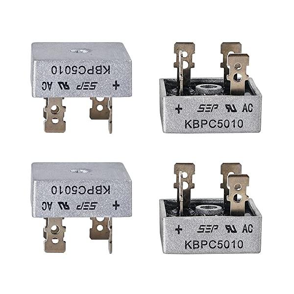 ブリッジ整流器　-　KBPCシリーズセット内容：4個*KBPC5010ブリッジ整流器KBPCシリコンブリッジ整流器は、逆電圧が1000Vとなっています。この整流器は、順電流が50Aです。このブリッジ整流器は、AC-DC変換用として基板用途で...