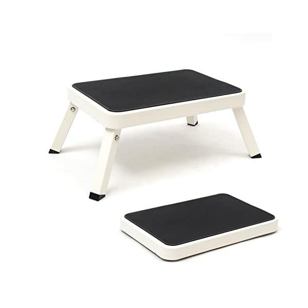 サイズ:幅46×奥行28×高さ18cm、折りたたみサイズ:幅38×奥行26×高さ3.5cm、座面サイズ:横38x縦26cm安全性の向上：厚みを増した金属製の脚とステップの表面の模様により、ステップ台はより高い支持力と摩擦力を持ち、耐荷重は1...