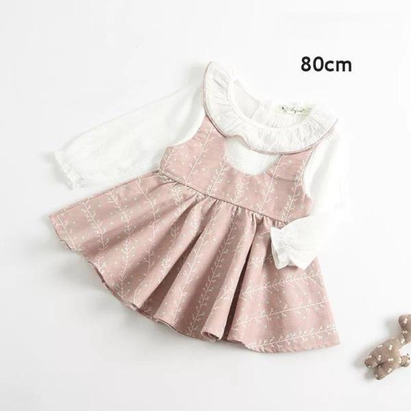 ナチュラルな柄がおしゃれで上品なワンピース。デザイン性が高く1枚で可愛さをひきだしてくれます。袖口もキュッと絞ったデザインでとってもキュート☆秋らしいオシャレが楽しめます。【商品名】ナチュラルデザインベビーワンピース　ピーチピンク【サイズ】...