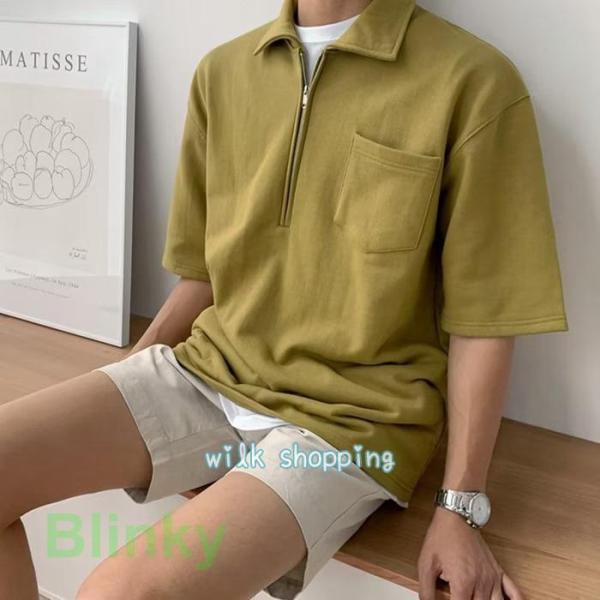 Tシャツ 半袖 メンズ トップス シャツ 五分袖 ポケット付き シャツ ゴルフシャツ カジュアル シンプル かっこいい おしゃれ 男性 通学 通勤 大人 無地 仕事着 作業着 夏 夏服 【品　番】weininger3【カラー】イエロー、ブラ...