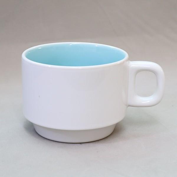 スタックマグ　色　：白 / 内水色サイズ：口径8.3cm×高さ6.3cm、持ち手込み幅11.5cm重　量：200ｇ容　量：満水時270cc（サイズ・重量・容量表示で多少の誤差はご了承下さい）素　材：陶磁器生産国：日本　美濃焼仕　様：電子レン...