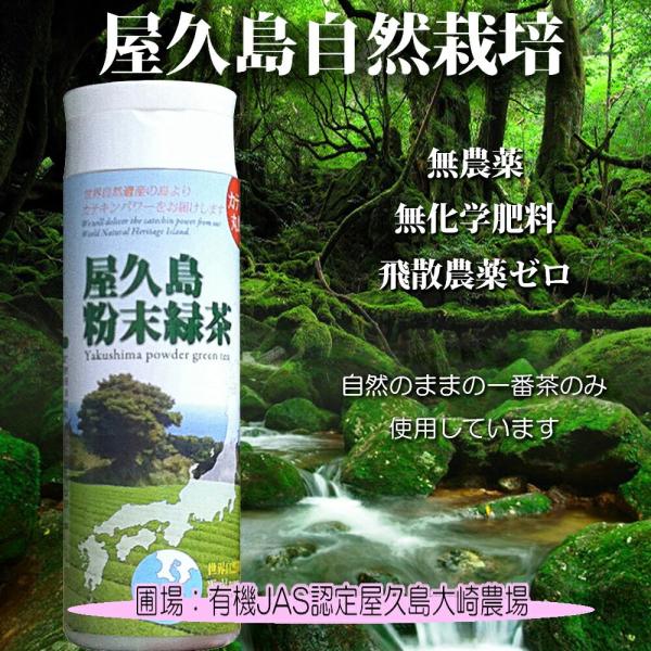 【商品名】　屋久島無農薬粉末緑茶ボトルタイプ80ｇ【名称】　　粉末緑茶 【内容量】　80ｇ【賞味期限】製造日より1年 【保存方法】高温多湿を避け冷暗所に保存してください 【原材料】　無農薬緑茶 【製造者】　鹿児島県熊毛郡屋久島町中間695-...
