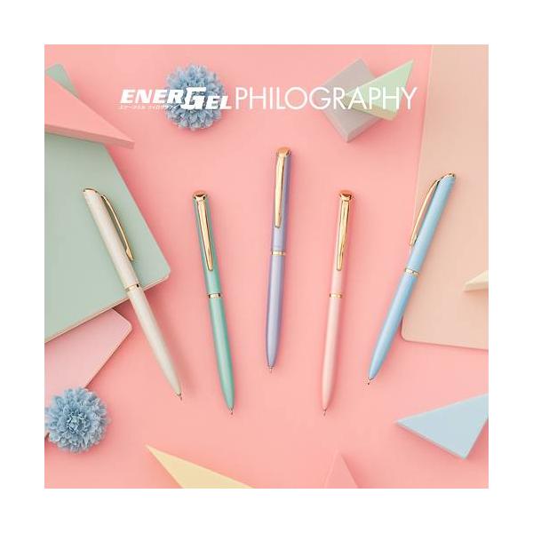 パッケージ：なしボール径：０．５ｍｍエナージェルシリーズから、パステルカラー×ゴールド調×回転繰り出し式の海外仕様が数量限定で登場。エナージェルフィログラフィ　ボールペン　０．５ｍｍ　ゲルインク海外限定！エナージェルインキ採用。回転繰り出し...