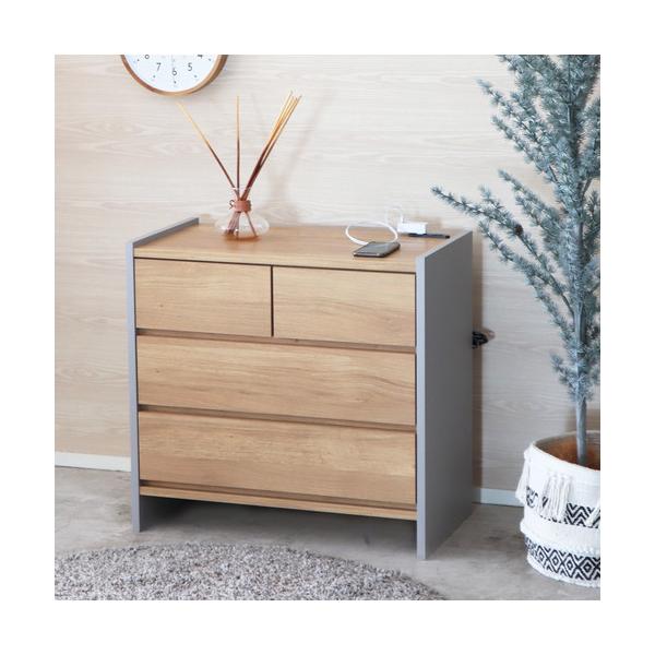 東馬(Tohma)　FZ-02　リビングチェスト　75　収納　天板コンセント付　幅75.7×奥行40.5×高さ73cm　ナチュラル 448