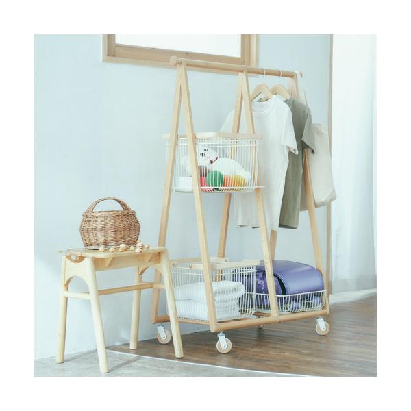 弘益　KOEKI　Mash　LIV　キャリーバスケットハンガーR　幅80.5×奥行42.5×高さ119.5cm　バスケット2つ付　ホワイト　LIVCR3WH 448