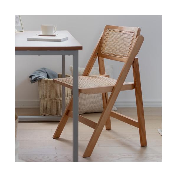 弘益　KOEKI　Mash　amu　フォールディングチェア　幅42×奥行49×高さ78cm　ラタン　タッセル飾り付　ナチュラル　AMUFC01 448