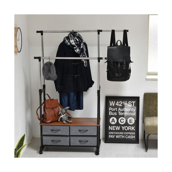 B.Bファニシング　LOG　左右上下伸縮ハンガー　引出し4個付き　幅88〜150×奥行43×高さ129〜160cm　耐荷重40kg　ブラック　LOLS0233KIBLK 448