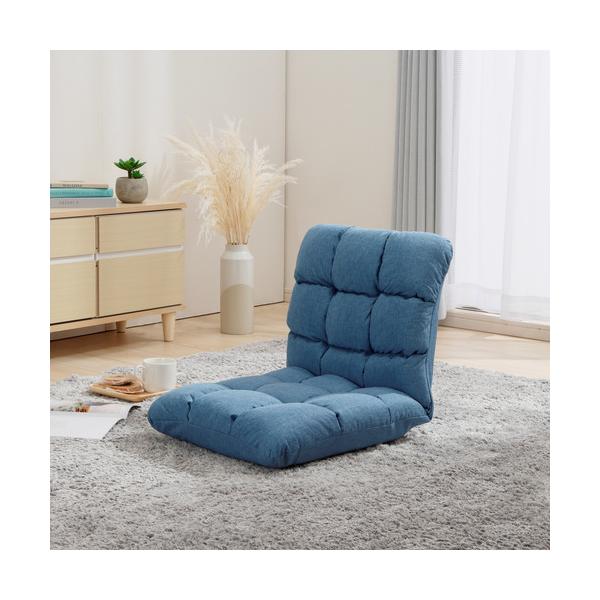 【期間限定大特価】ヤマダオリジナル　もっちりフロアチェアミニ　極厚座面13cm　14段階リクライニング　1人掛　心地良い肌触り　弾力性　ブルー 449