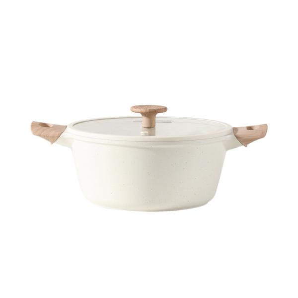 ベストコ　CAROTE(カローテ)　COSY-ICE　両手鍋　24cm　キャセロ　ル　IH　ガス火対応　ガラス蓋付　アイボリ　NM5012 446